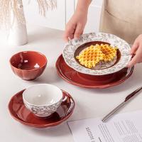 China OEM And ODM  Red Glaze Christmas Dinnerware Set Ceramic Bowl Porcelain Plate For Presents Occasion for sale