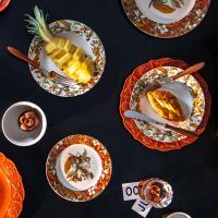 China Orange Porcelain Floral Dinner Plates Set in Retro Turkish Style with Vintage Ceramic for sale
