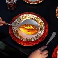 China Orange Porcelain Floral Dinner Plates Set in Retro Turkish Style with Vintage Ceramic for sale