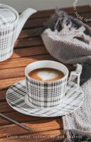 China Sustainable Simple Modern Cup Cappuccino Nordic Cup And Saucer Of 6 Pcs Tasse Coffee Mug And Saucer Set With Spoon for sale