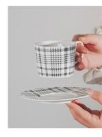 China Nordic Style Ceramic Cappuccino Cup And Saucer Set 200ml / 6.7oz With Spots Decoration for sale