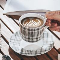China Nordic Style Ceramic Cappuccino Cup And Saucer Set 200ml / 6.7oz With Spots Decoration for sale