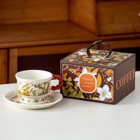 China Business Gifts Ceramic Floral Cup Set Gift Box Porcelain Irregular Mug And Saucer White for sale