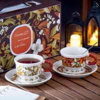 China Business Gifts Ceramic Floral Cup Set Gift Box Porcelain Irregular Mug And Saucer White for sale