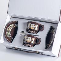 China Eco Friendly Drinkware Ceramic Tea Cup Set Gift Box With Brown Porcelain Flower Design for sale