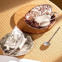 China Luxury Party Elegant Red Porcelain Ceramic Coffee Cup With Saucer 6.7oz for sale
