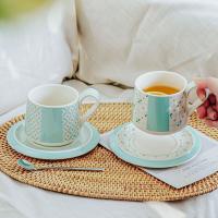 China Simple Blue Ceramic Cup And Saucer Set For Cappuccino Or Tea In Europe Design for sale