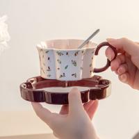 China Vintage Afternoon Tea Flower Shaped Tea Cups And Saucers Cappuccino Mug Porcelain Set for sale