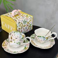 China Stocked French Ceramic Cups And Saucers For Garden Flower Decor Or Wedding Party Gifts for sale