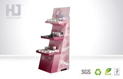 China Pink Folding Corrugated Toiletry / Cardboard Cosmetic Display Stand Shelf For Supermarket for sale