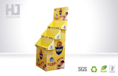 China Liquid Vaporizer Foldable POP Cardboard Display Racks With 3 Pallets In Yellow for sale