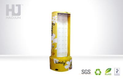 China Yellow Floor Standing Custom Cardboard Display With Plastic Round Hooks In 10 Rows for sale