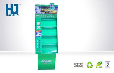 China Green UV Coating cardboard floor display stands For Contact lenses Corrugated Display Stand for sale