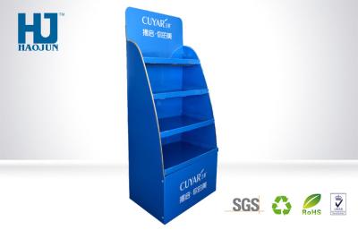 China Trapezoid Paper Cardboard Pallet Display Stand Blue For Anti-oil Facial Cleaner for sale