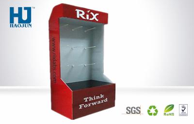 China Red Corrugated Paper Cardboard Floor Hook Display Counter For Keychains for sale