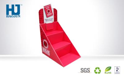 China Red 3 Tiers Counter Display Stand Folding Corrugated Cardboard For Promotion for sale