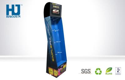China 4C Offset Printing Pop Cardboard Floor Displays , Floor Blue Paper Display Rack for sale