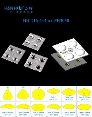 China Uniform Light Output 16pcs 3030LEDs 13 Types Light Distributions PC Material Lens Fit Streetlighting and Floodlighting for sale