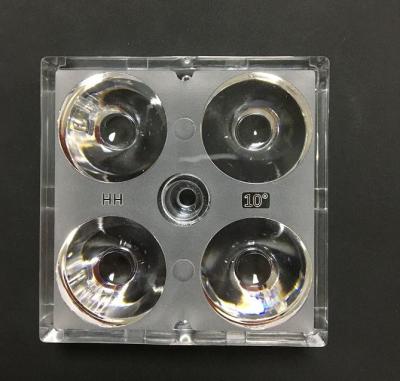 China 10° Available 3737LEDs 50×50×12.8mm Size High Power High Light Transmission LED Floodlighting Lens for sale