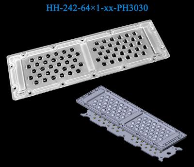 China 64pcs 3030LEDs Lens 236×70mm Precision Optical Control Multiple Angles Lens For Street Lighting for sale