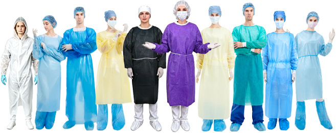 Isolation gowns of various materials