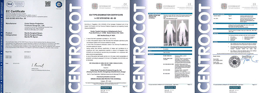 Haixin Protective Clothing Certificate