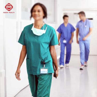China Doctors Hospital Uniforms Medical Scrubs Unisex Surgical Pajamas Breathable V Neck Hubei Haixin Disposable Nurse Scrub Wholesale for sale