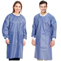 China Haixin Disposable Lab Jacket Disposable Hip-Length Workwear SMS 50 Gsm Disposable Shirts with Snaps ISO 13485 for sale