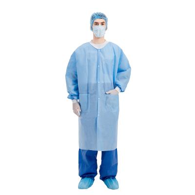 China Soft Blue Medical Lab Coats Knitted Cuff Disposable Gown Protective  Button Style Surgery Gown for sale