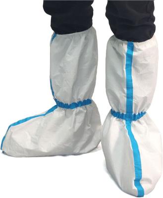 China Hubei Haixin Disposable Hazmat Boot Cover Overshoes Knee High Booties White Long Boot Covers Waterproof Rain Shoe Covers for sale
