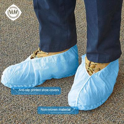 China Hubei Haixin Wholesale Medicine Disposable Dust-proof Overshoes PP Indoor Shoe Cover CE Hospital Non-woven Blue Cloth Shoe Upper for sale
