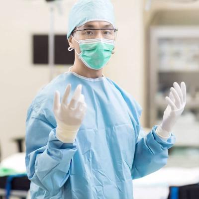 China TG011 AAMI Level 3 Fluid Resistant Breathable SMS Surgical Gown for Hospital Use for sale