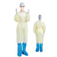 China SMMS Level 2 50g Yellow Surgical Gown with Elastic Cuffs and Reinforced Waist Ties - AAMI Level 2 Standard Disposable Medical Isolation Gown for sale