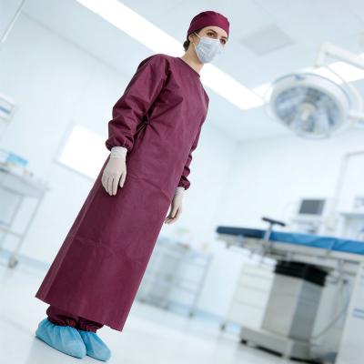 China Deep Red SMMS Level 4 Surgical Gown - AAMI Certified Disposable Isolation Gown with Nonwoven Fabric for sale