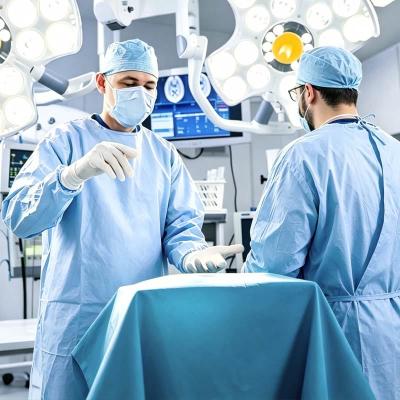 China AAMI Level 4 Spunlace Surgical Gown with Hydrostatic Pressure Resistance > 100 cm H₂O for High-Risk Surgeries for sale