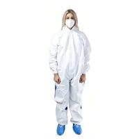 China Disposable Microporous Coverall with Breathable SMS Back and Hooded Elastic Cuffs for Type 5/6 Protection for sale