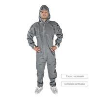 China 50g Gray SMS Material Protective Coverall with Elastic Hood and Cuffs – CE Certified Disposable PPE Suit for sale