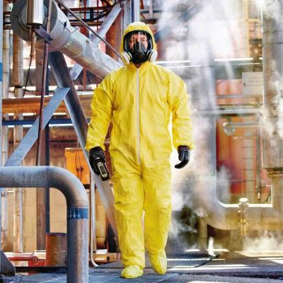 China Type 3 Chemical Protective Suit with Integrated Hood & Shoe Covers CE Certified for Liquid-tight Protection for sale