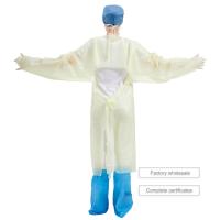 China SMMS Disposable Isolation Gown with Integrated Thumb Loops and AAMI Level 4 Protection from 4-Layer Construction for sale