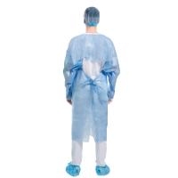 China SMMS Disposable Isolation Gown with Integrated Thumb Loops and AAMI Level 4 Protection from 4-Layer Construction for sale
