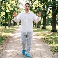 China Hoodless Disposable Protective Coverall with Stand Collar - Non-woven Fabric, CE Certification, Type 5/6 Protection for sale