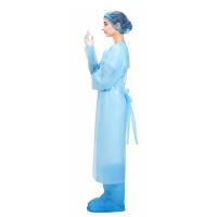 China 68g Light Blue CPE Isolation Gown with Thumb Loop Design for Medical Protection for sale