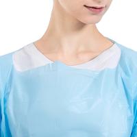 China 68g Light Blue CPE Isolation Gown with Thumb Loop Design for Medical Protection for sale