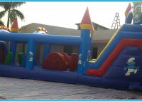 China Commercial Smurfs Inflatable Obstacle Course With Slide N Digital Printing for sale