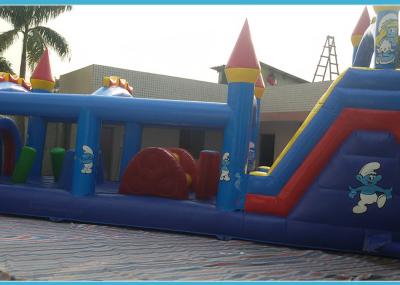 China Commercial Smurfs Inflatable Obstacle Course With Slide N Digital Printing for sale