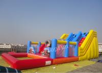 China Red Multifunctional Inflatable Water Slide With Obstacles N Pool for sale