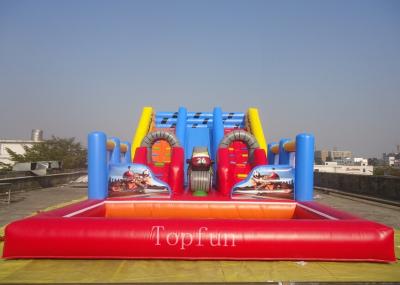 China Red Multifunctional Inflatable Water Slide With Obstacles N Pool for sale