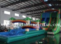 China Commercial PVC Tarpaulin Green Jungle Inflatable Water Slide With Small Pool for sale