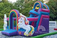 China Kids Unicorn Bouncy Castle With Water Slide Princess Pink Giant Jumping Rainbow Inflatable Water Bounce Houses for sale