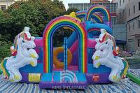 China Kids Unicorn Bouncy Castle With Water Slide Princess Pink Giant Jumping Rainbow Inflatable Water Bounce Houses for sale